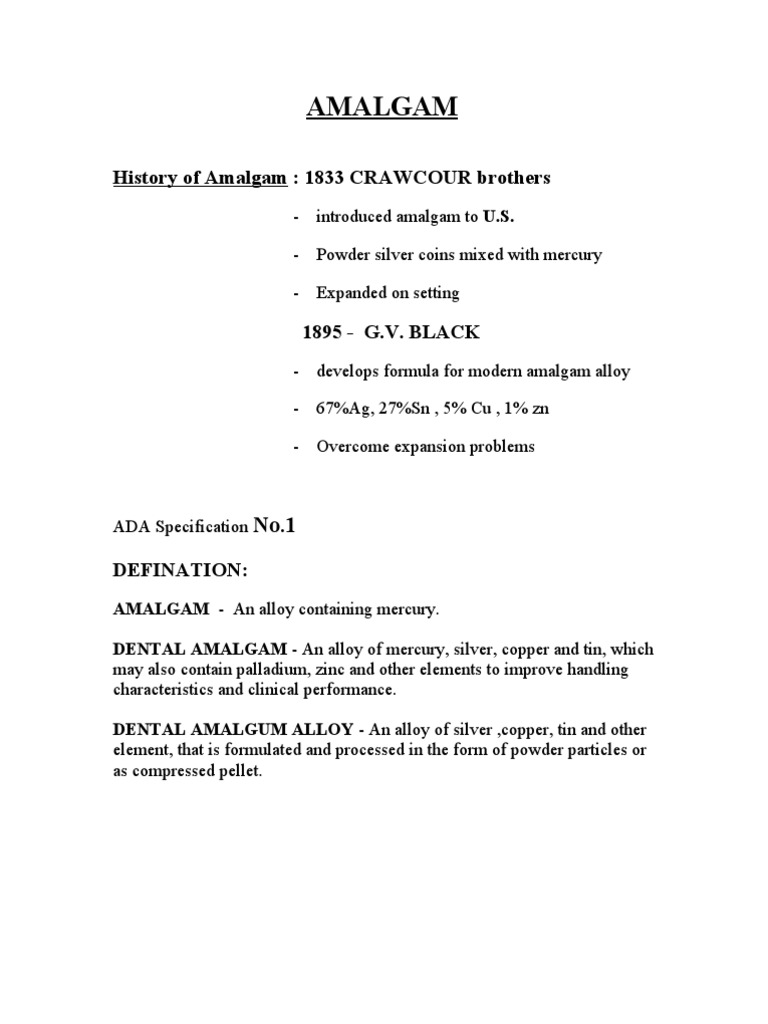 History of Amalgam: 1833 CRAWCOUR Brothers | PDF | Atoms | Dentistry