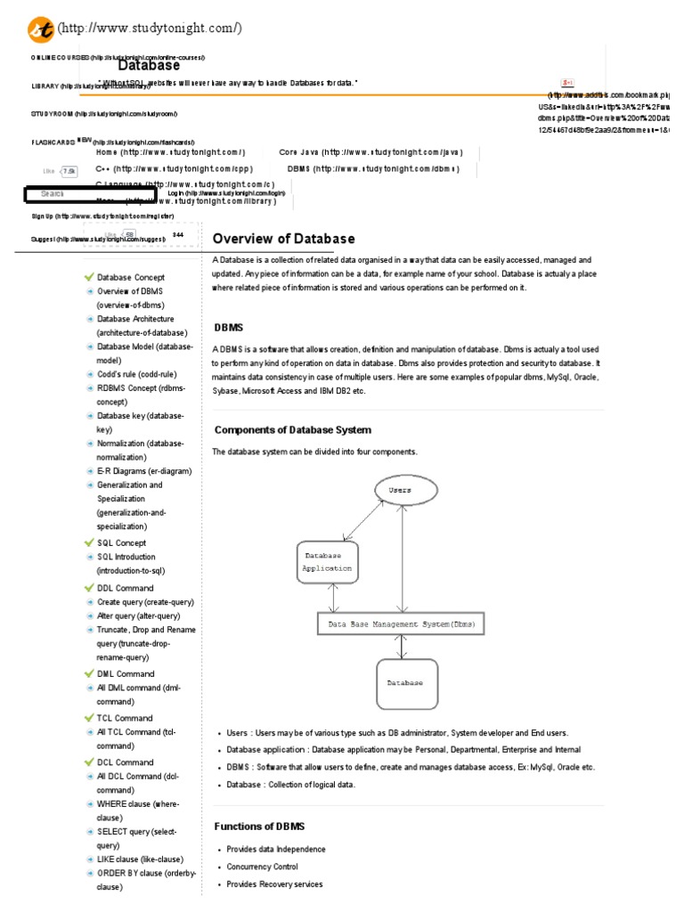 Overview of Database Management System - Studytonight | PDF | Sql | Databases