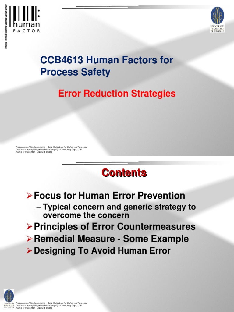 Human Factor_Error Reduction Strategies | Risk | User Interface