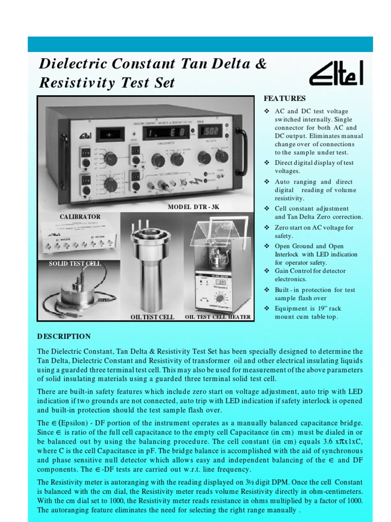 Dielectric Constant Tan Delta & Resistivity Test | PDF | Capacitor ...