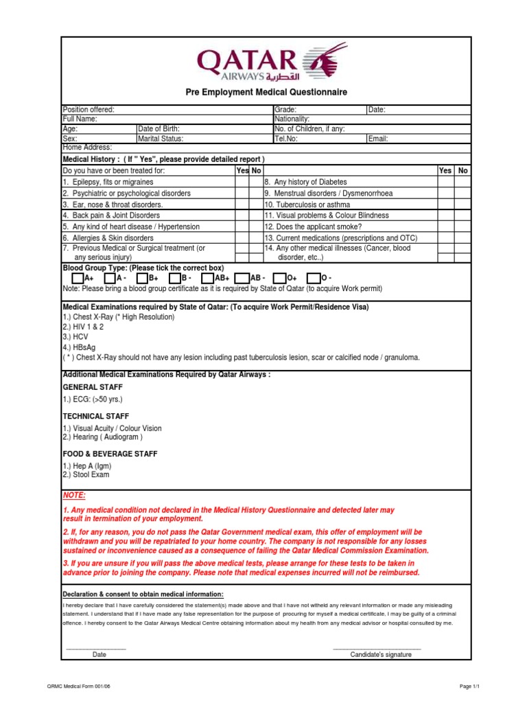 Pre Employment Medical Form PDF | PDF | Physical Examination | Medical ...