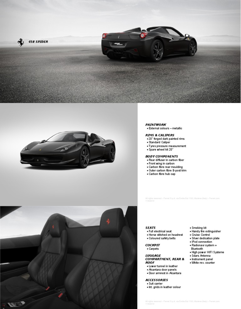 458 Spider Specifications and Features | PDF | Technology & Engineering