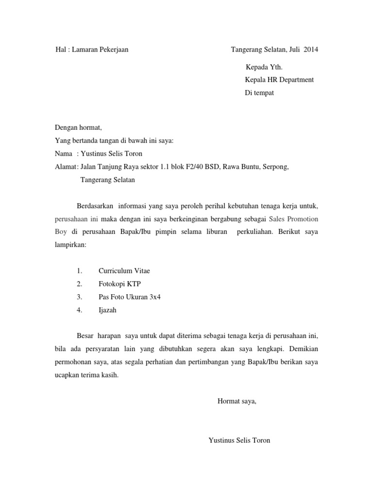 Surat Lamaran Dan CV Untuk SPB | PDF