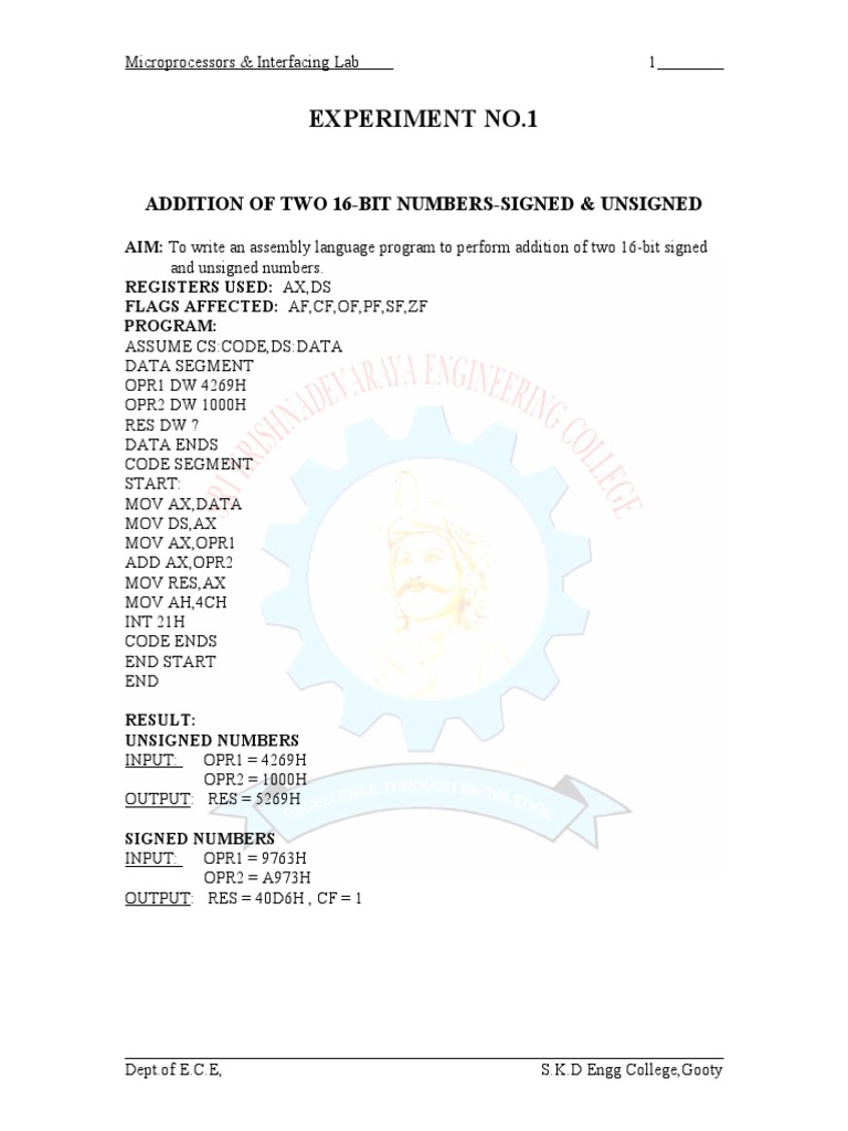 Microprocessors & Interfacing Lab Manual | PDF | Assembly Language | Computer Hardware
