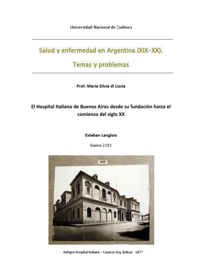 El Hospital Italiano de Buenos Aires Entre Los Siglos XIX y XX | PDF ...