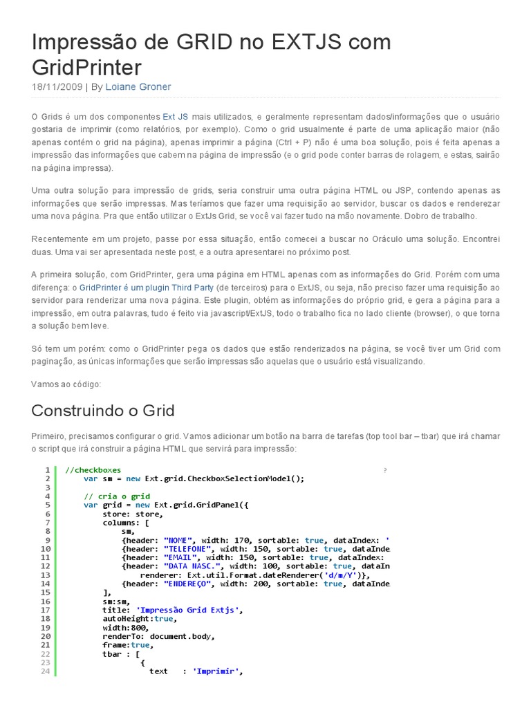Impressão de GRID No EXTJS Com GridPrinter - Loiane Groner | PDF ...