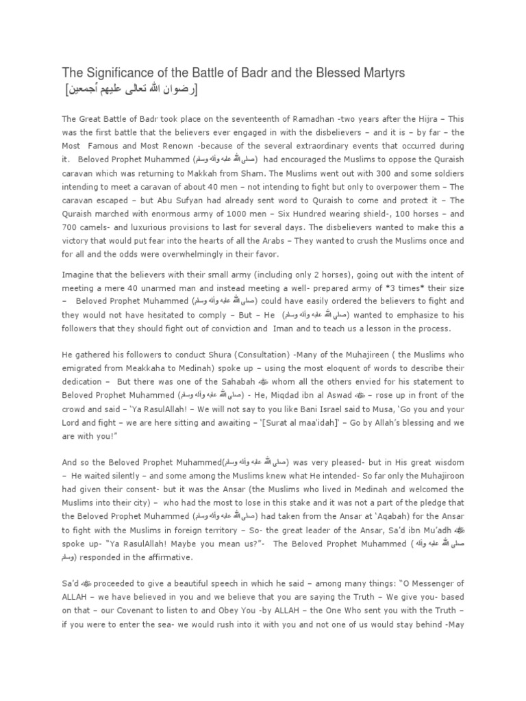 The Significance of The Battle of Badr and The Blessed Martyrs | PDF ...