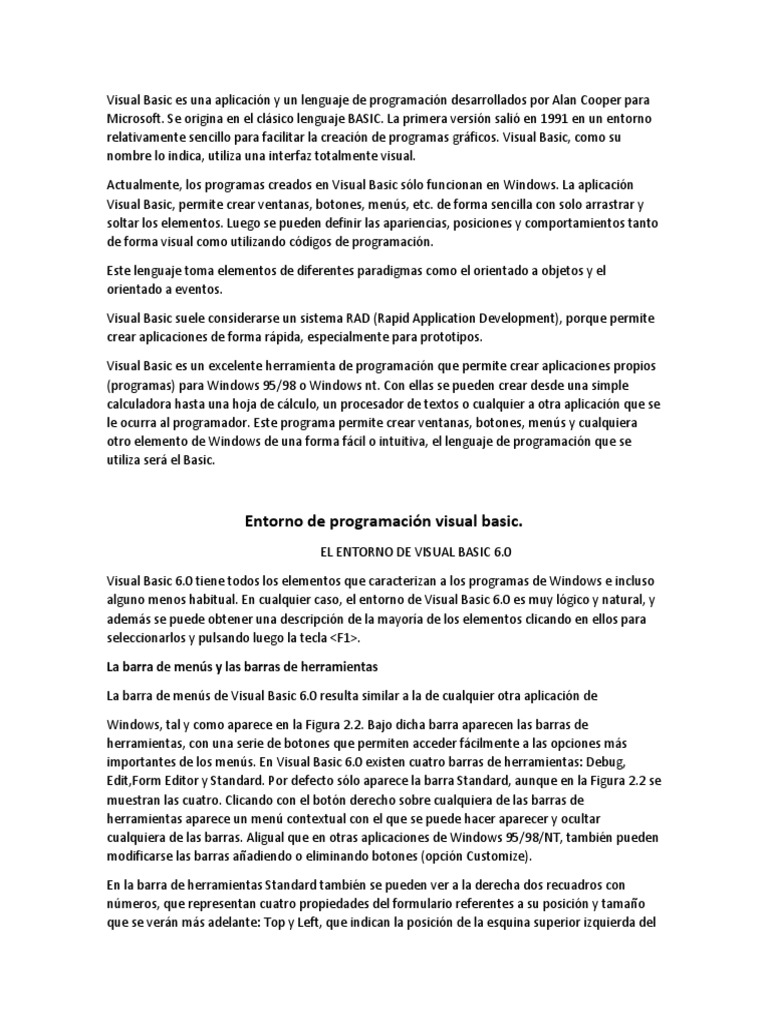 Visual Basic: Entorno de programación | PDF | Básico | Ventana (informática)