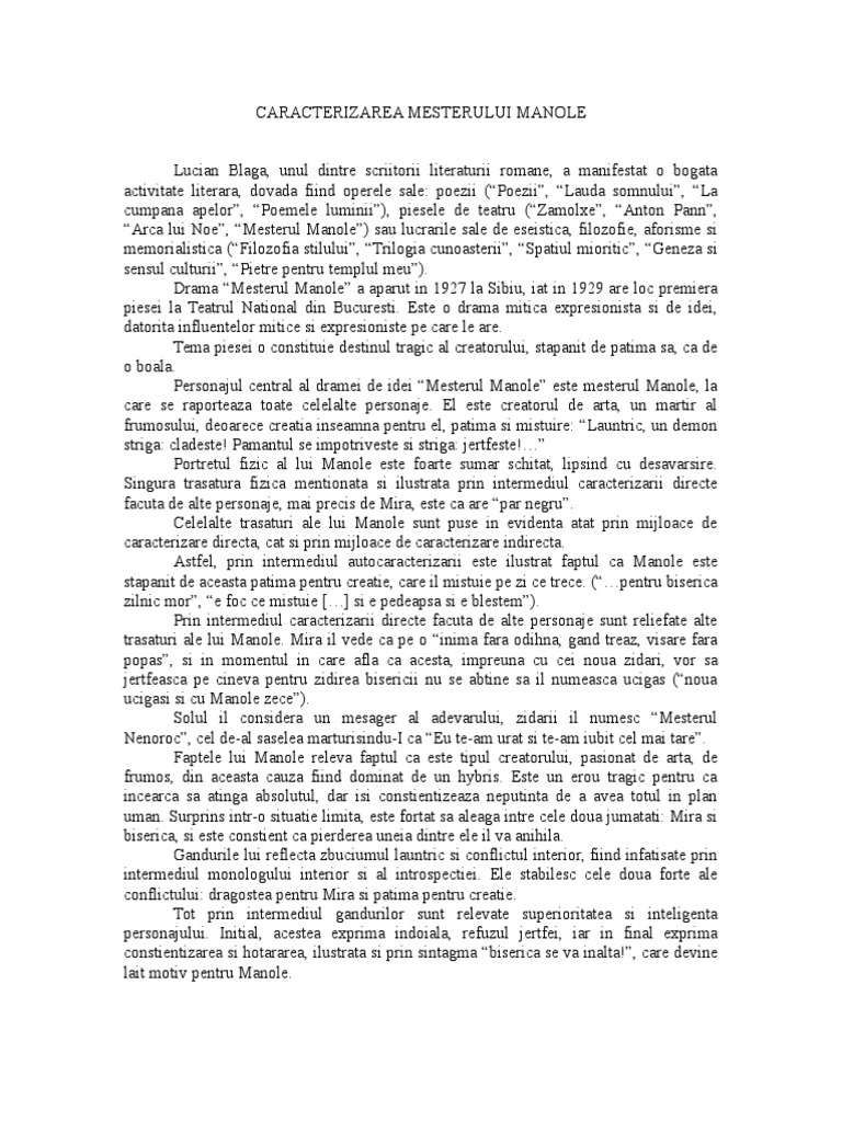 Mesterul Manole - caracterizare