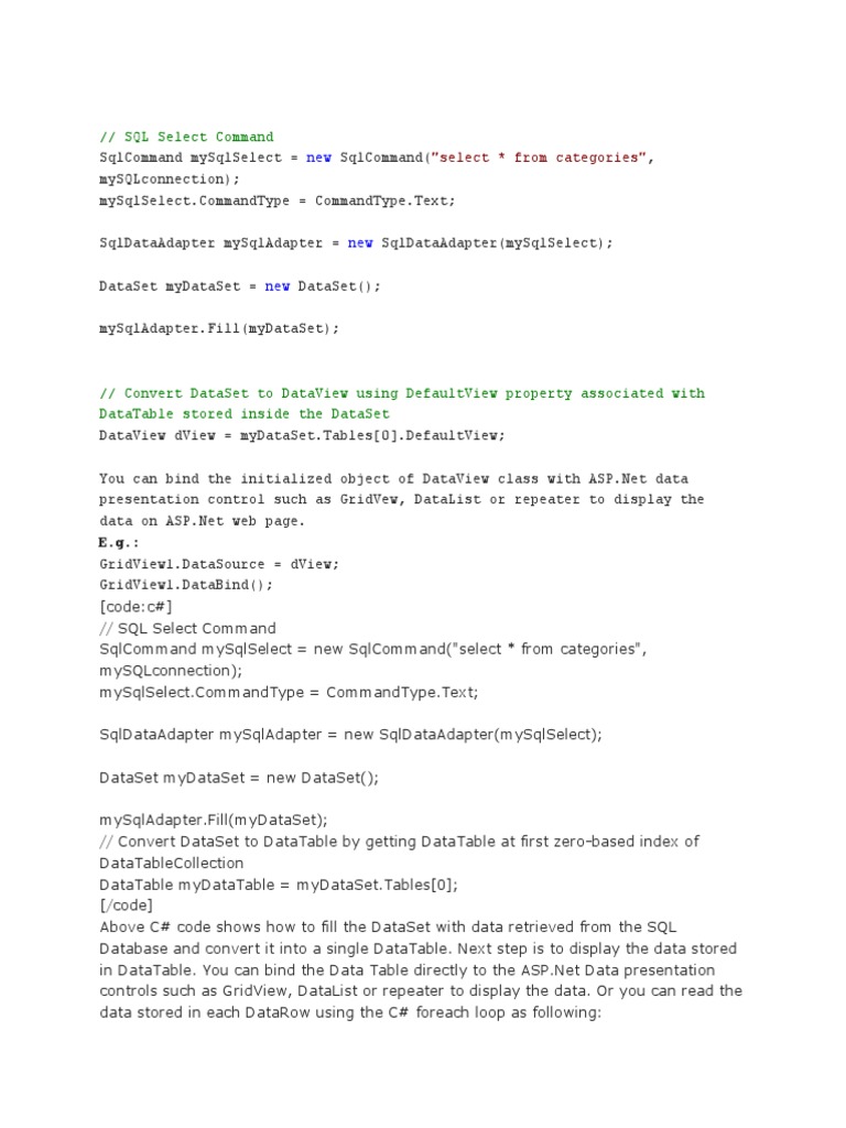 Sql Select Command Pdf Data Type C Sharp Programming Language 7249