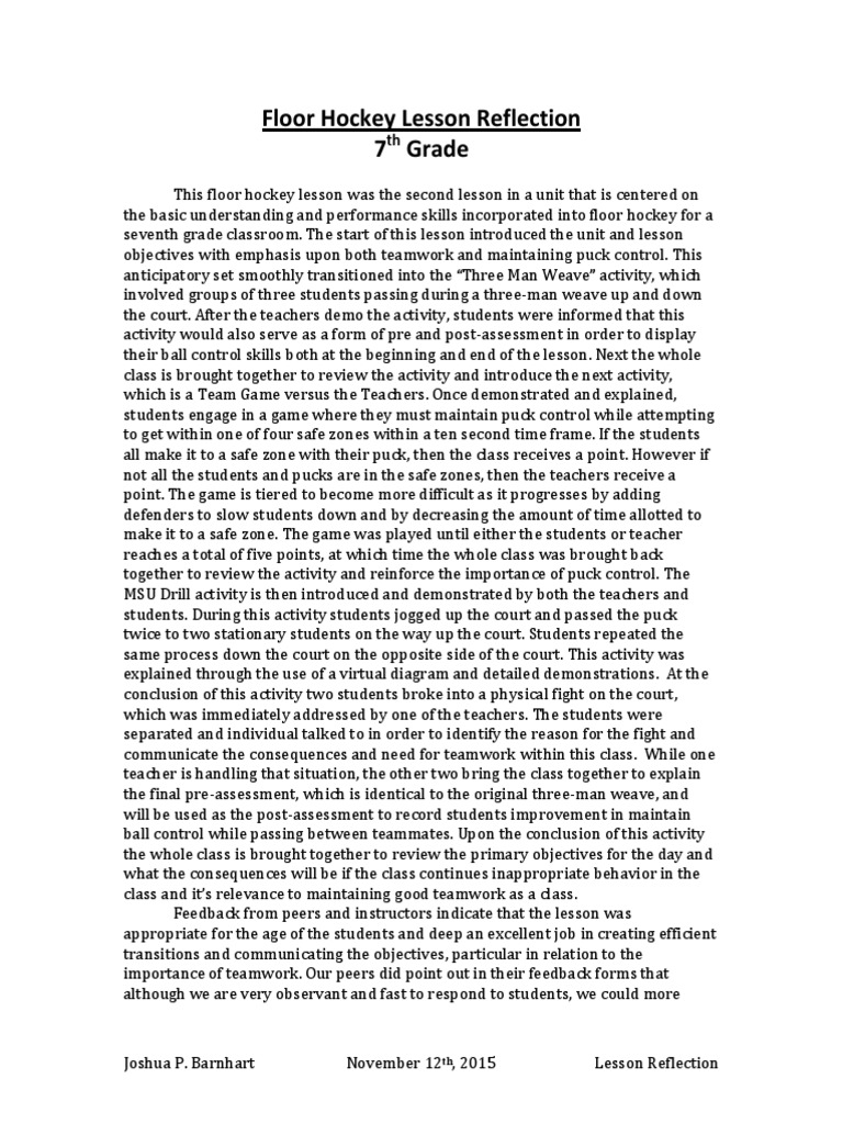7th Grade Floor Hockey Lesson Review | PDF | Classroom Management ...