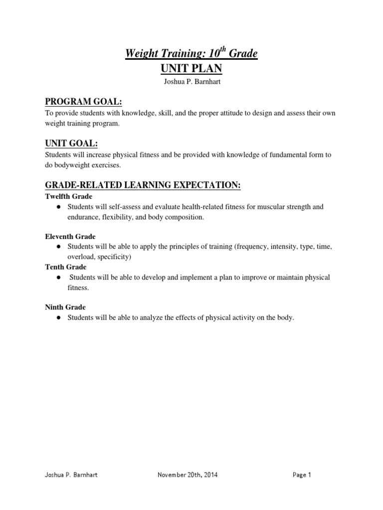 High School Weight Training Lesson 5 | PDF | Weight Training | Physical ...