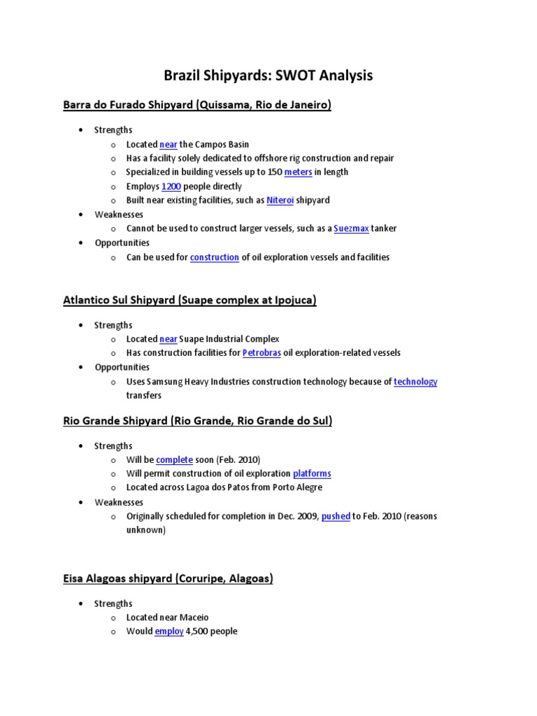 Brasil Shipyards SWOT Analysis | PDF