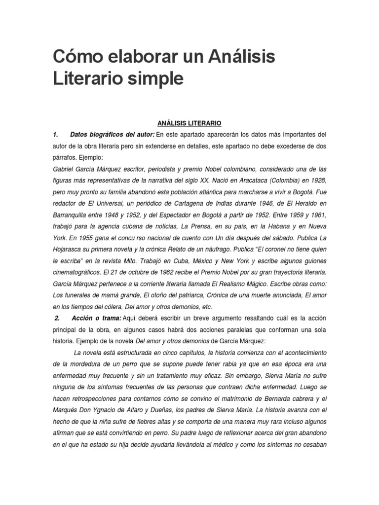 Cómo Elaborar Un Análisis Literario Simple Narración Gabriel García Márquez