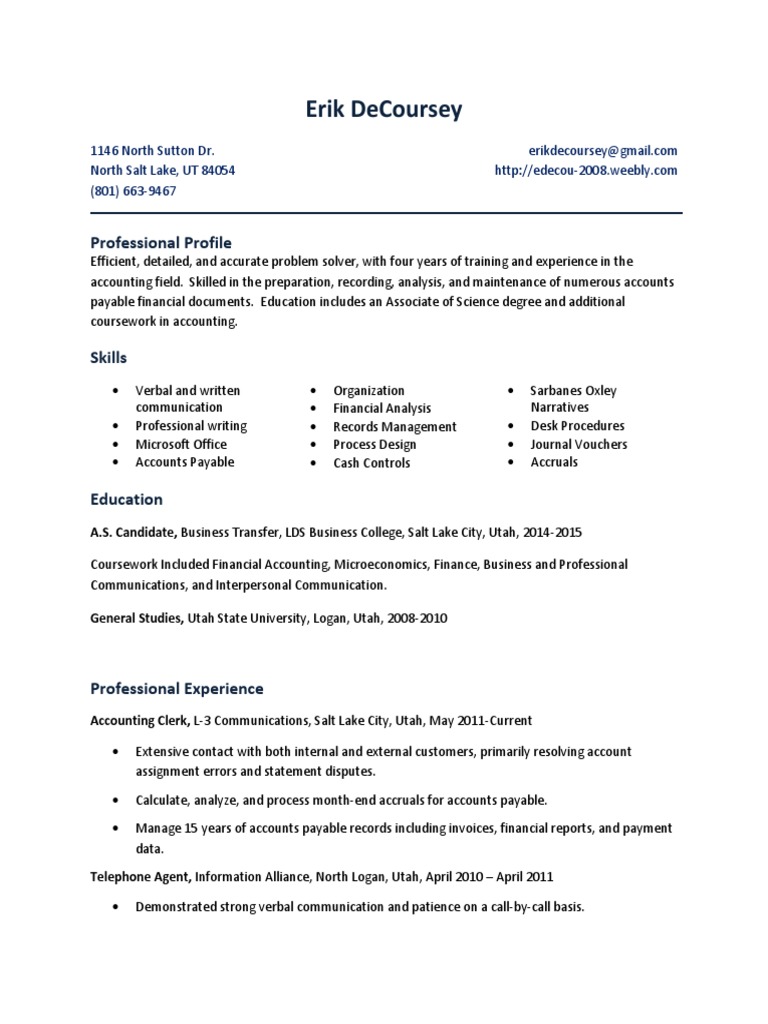 Accounting Clerk Professional Profile | PDF | Career & Growth