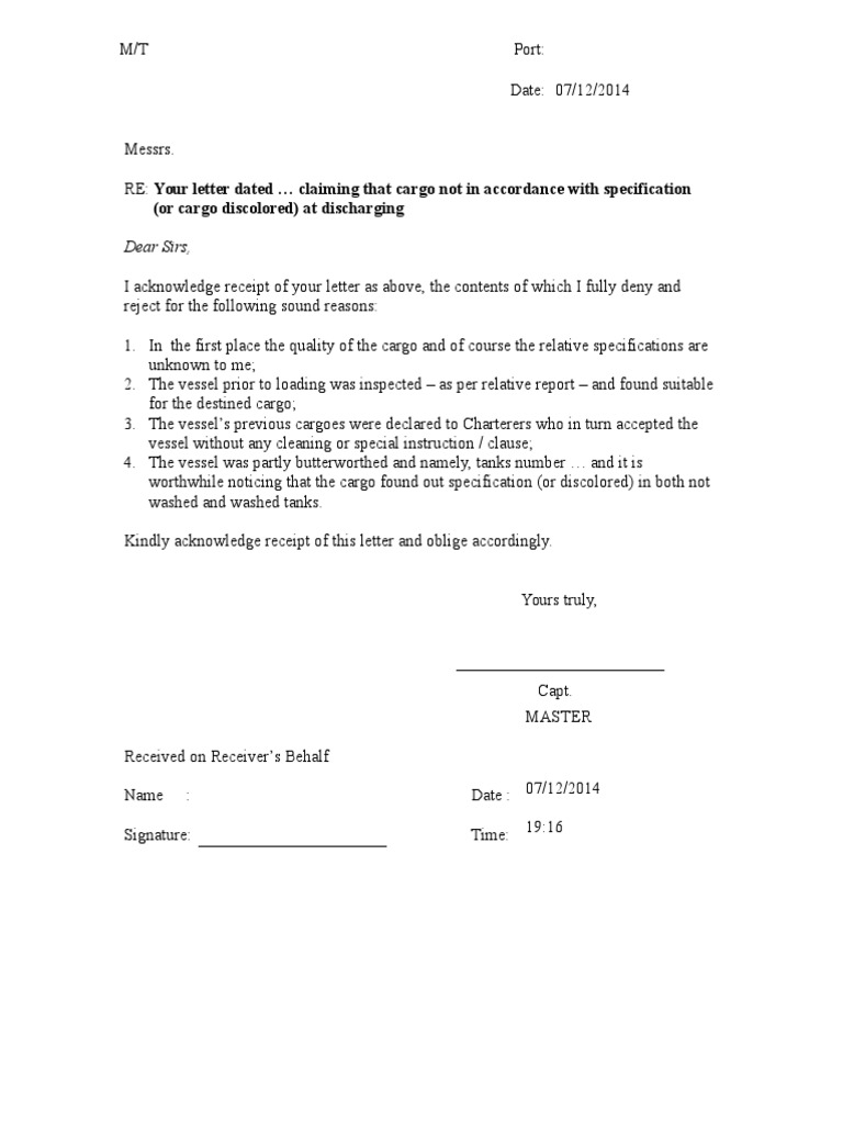 Cargo Quality Dispute Response | PDF | Law
