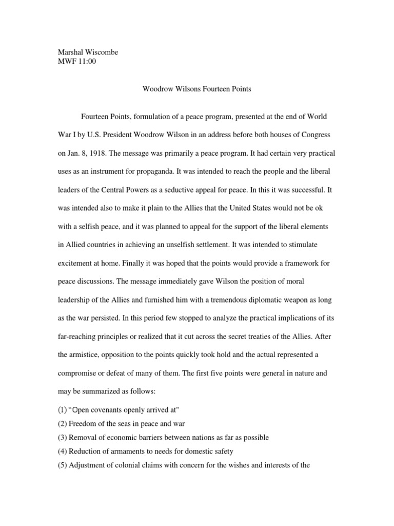 Woodrow Wilsons Fourteen Points | PDF | Woodrow Wilson | International ...