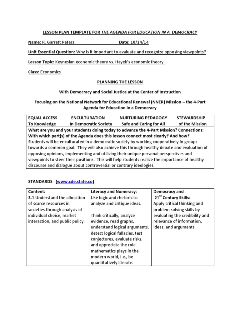 Economics Lesson Plan 1 | PDF | Economics | Literacy