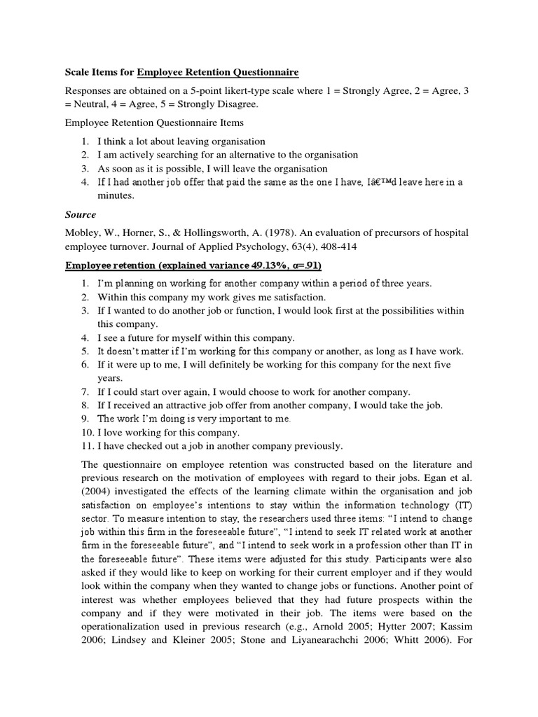 Employee Retention Questionnaire | PDF | Employee Retention | Employment