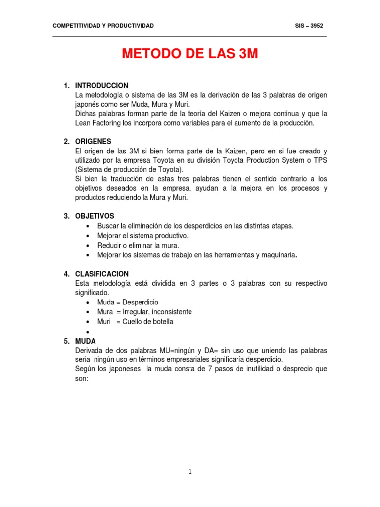 Metodología de las 3M en Kaizen | PDF | Calidad (comercial) | Gestión ...