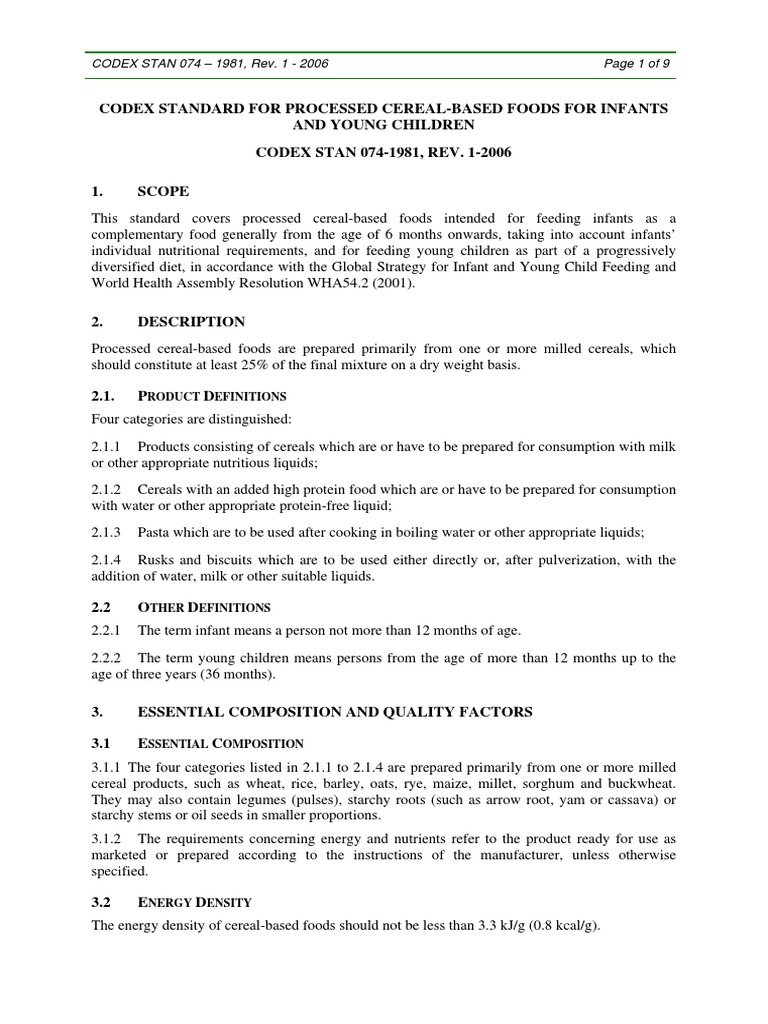Codex Standard For Processed Cereal-Based Foods For Infants and Young ...