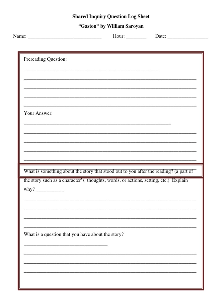 Shared Inquiry Question Log Sheet | PDF | Law