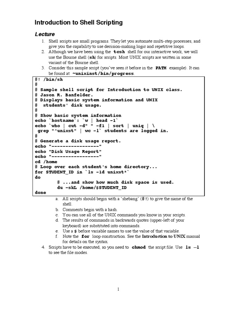 Unix Shell Scripting Pdf Computer File Control Flow 