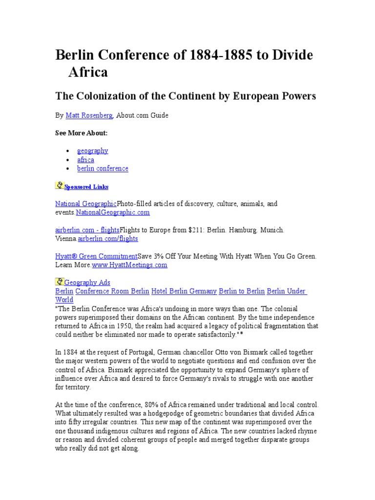 Berlin Conference of 1884 | PDF | Africa | Foreign Policy