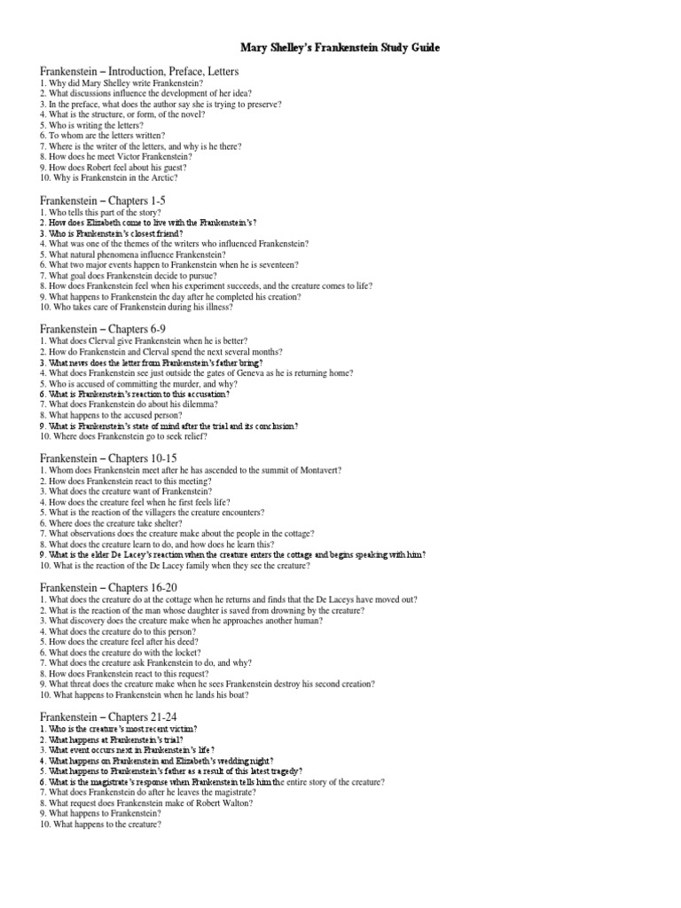 Mary Shelleys Frankenstein Study Guide | PDF | Frankenstein | Novels