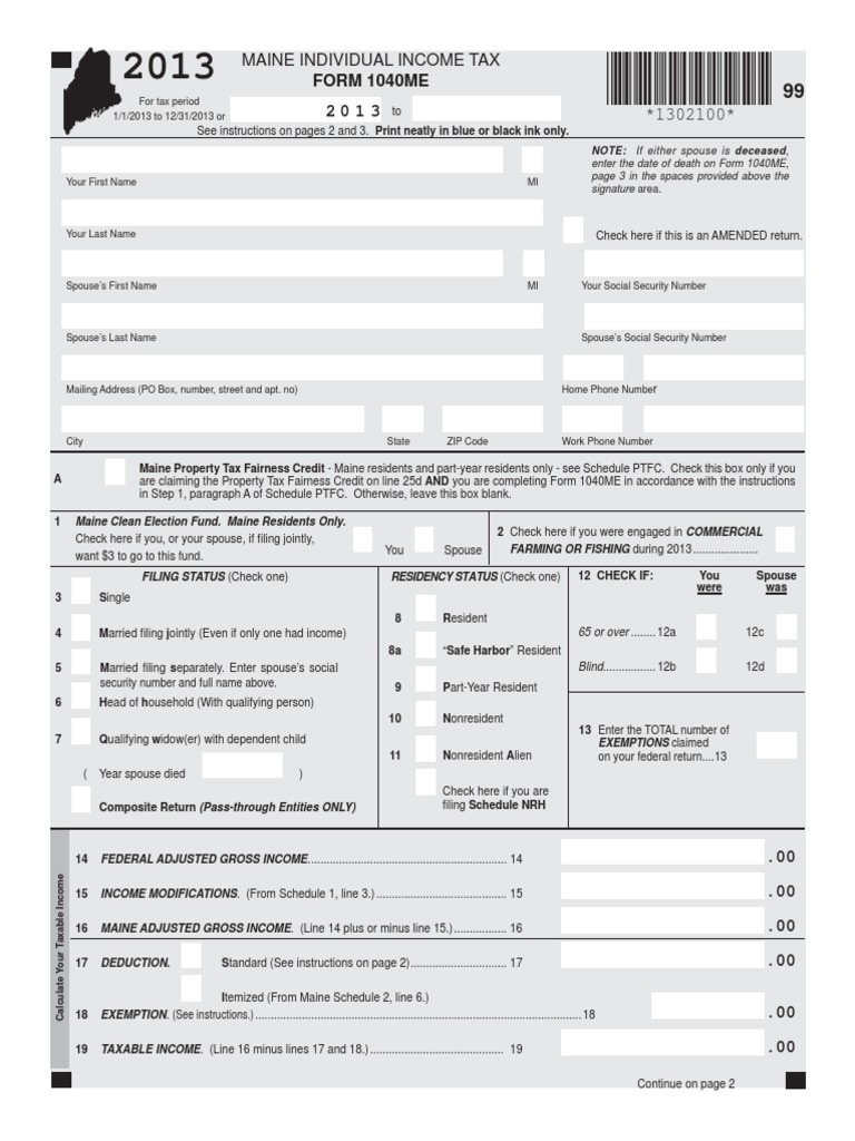 Maine Individual Income Tax: FORM 1040ME 2 0 1 3 | PDF | Social ...