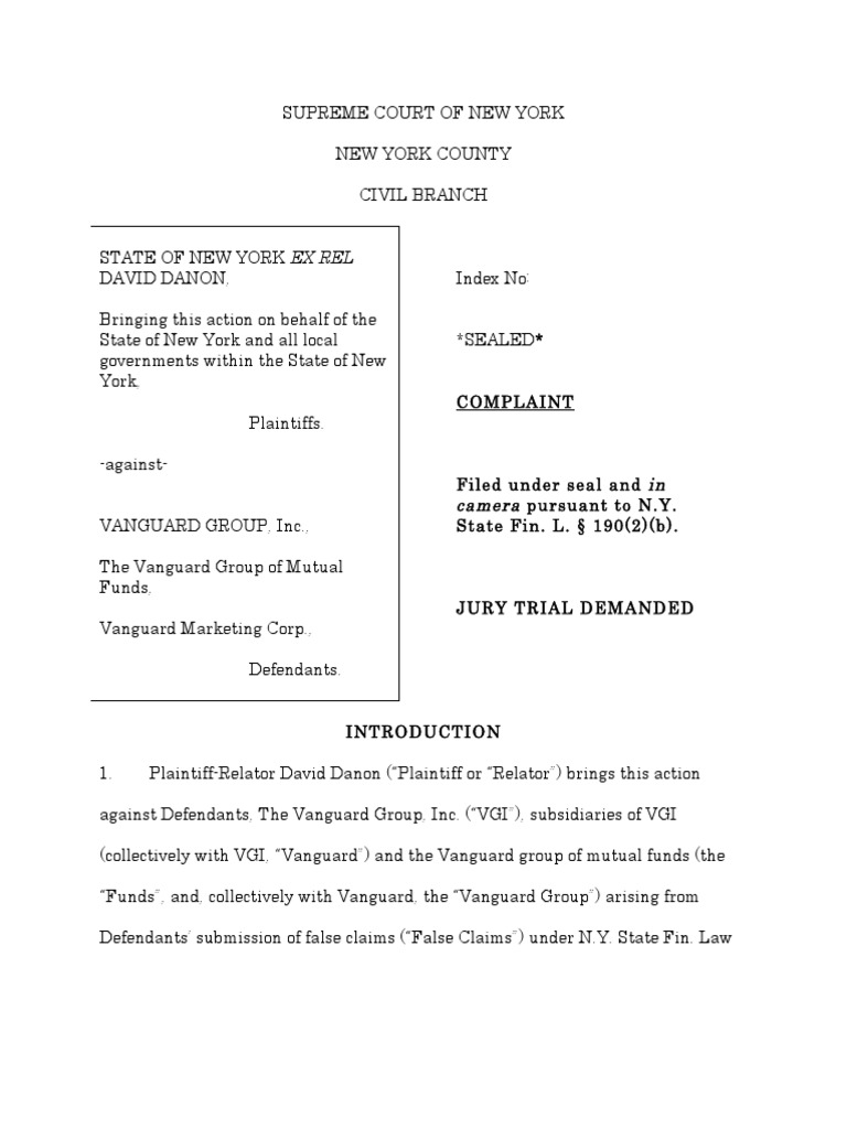 State of New York Ex Rel David Danon v. Vanguard Group, Inc. | PDF ...