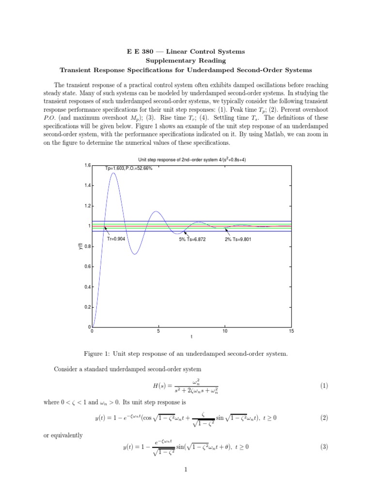 Specifications and Formulae for Analyzing the Transient Response of ...