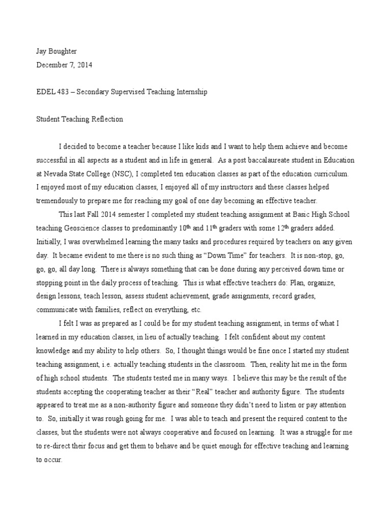 Student Teaching Reflection | PDF | Sharing | Quality Of Life