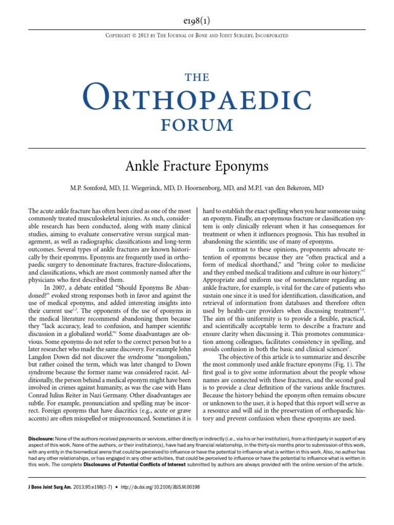 Ankle Fracture Eponyms | PDF | Ankle | Musculoskeletal System
