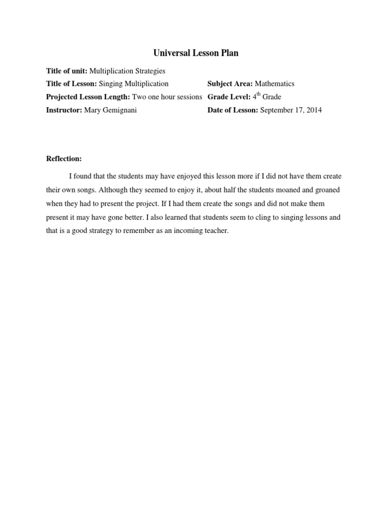 Lesson Reflection 1 | PDF | Language Arts & Discipline