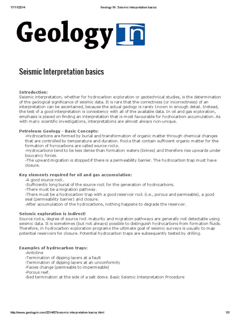 Geology IN - Seismic Interpretation Basics PDF | PDF | Reflection ...
