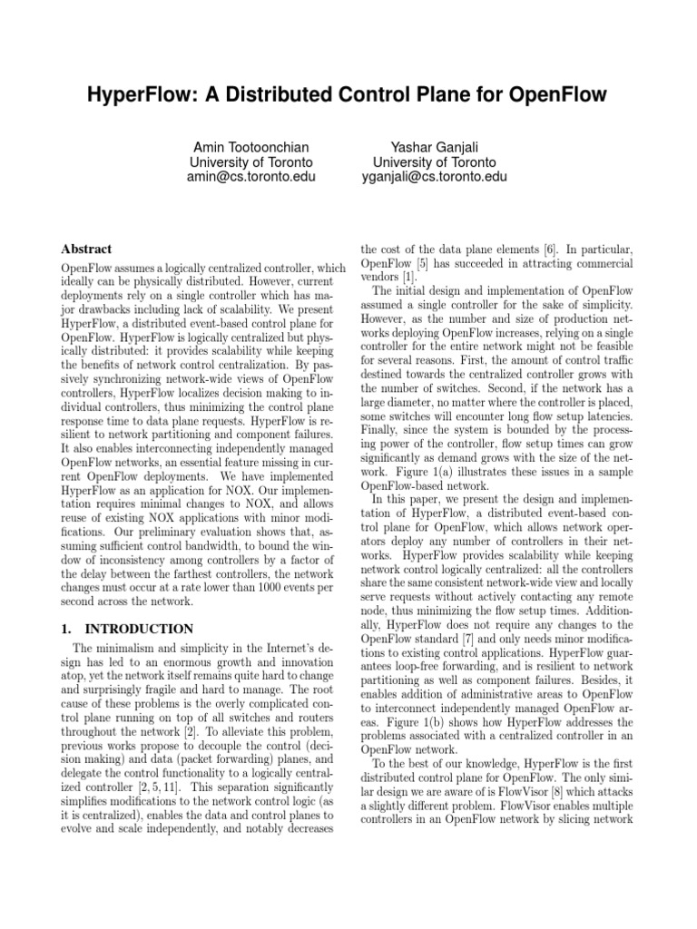 HyperFlow: A Distributed Control Plane For OpenFlow | Download Free PDF | Computer Network ...