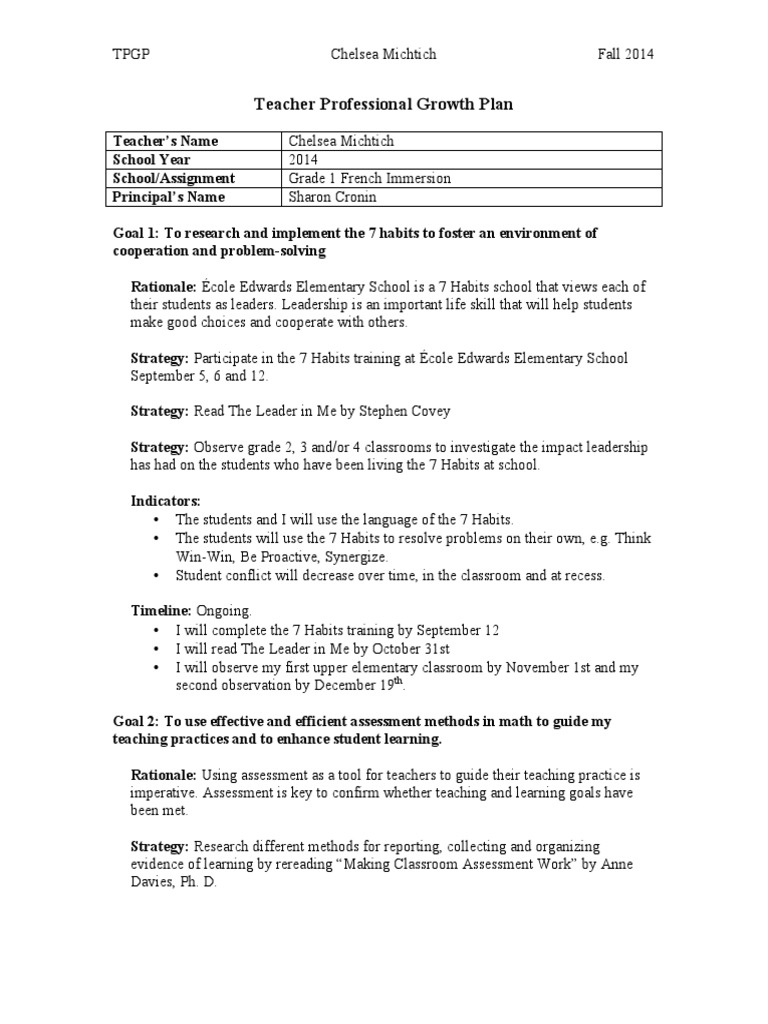 Teacher Growth Plan: 7 Habits & Assessment | PDF | Educational ...