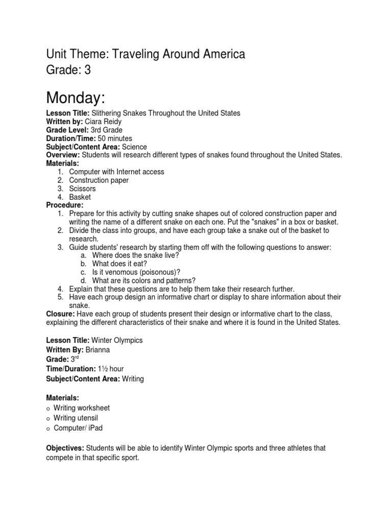 3rd Grade Lessons on U.S. Geography & Sports | PDF | Reading (Process ...