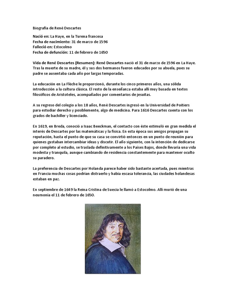 Biografía de René Descartes | PDF | René Descartes | Epistemología