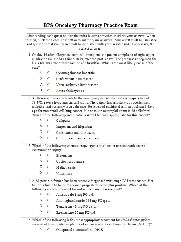 BPS Oncology Pharmacy Practice Exam | PDF | Clinical Trial | Cervical ...