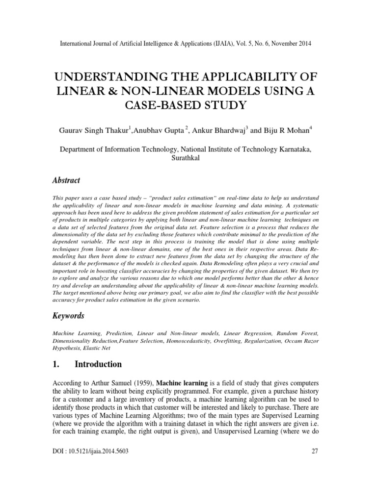 Understanding The Applicability of Linear & Non-Linear Models Using A Case-Based Study | PDF ...