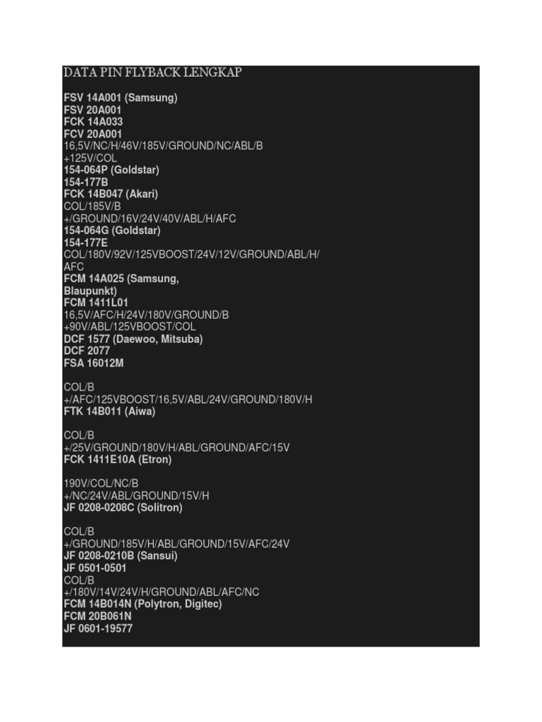 Data Pin Flyback Lengkap Pdf Business Finance Money Management