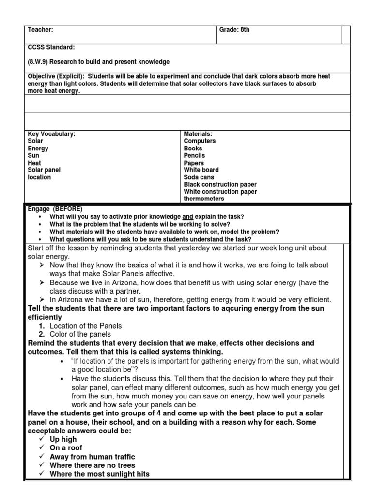Solar Energy Lesson Plan | PDF | Sun | Solar Panel
