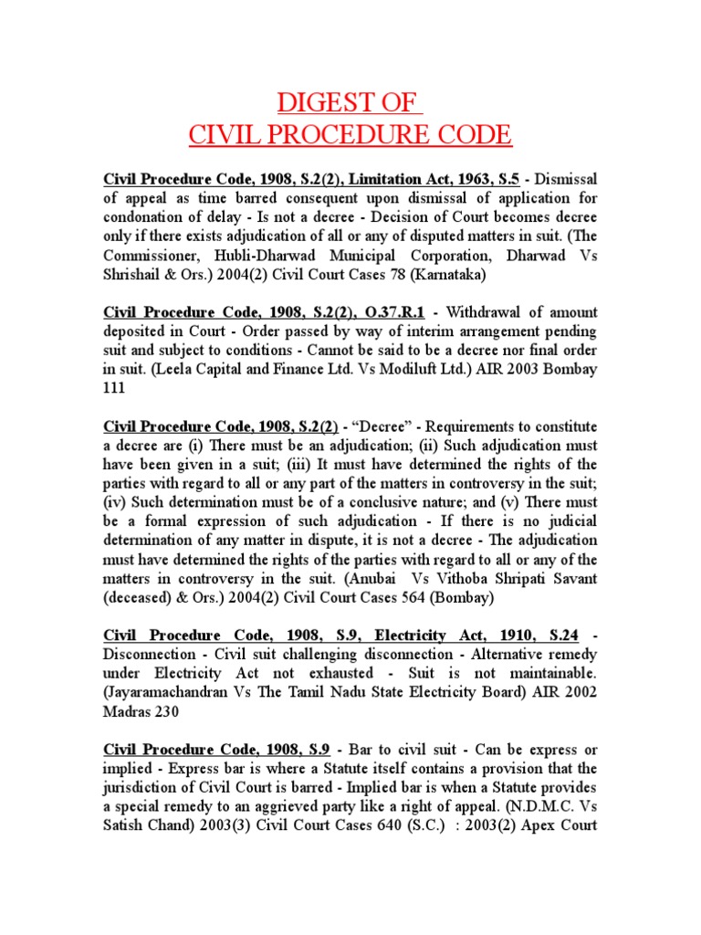 Digest On CPC | PDF | Res Judicata | Lawsuit