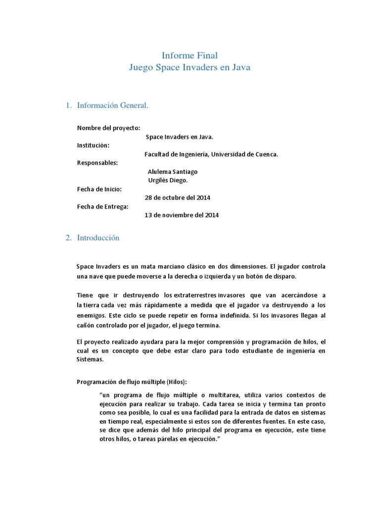 Space Invaders Java | PDF | Java (lenguaje de programación) | Hilo ...