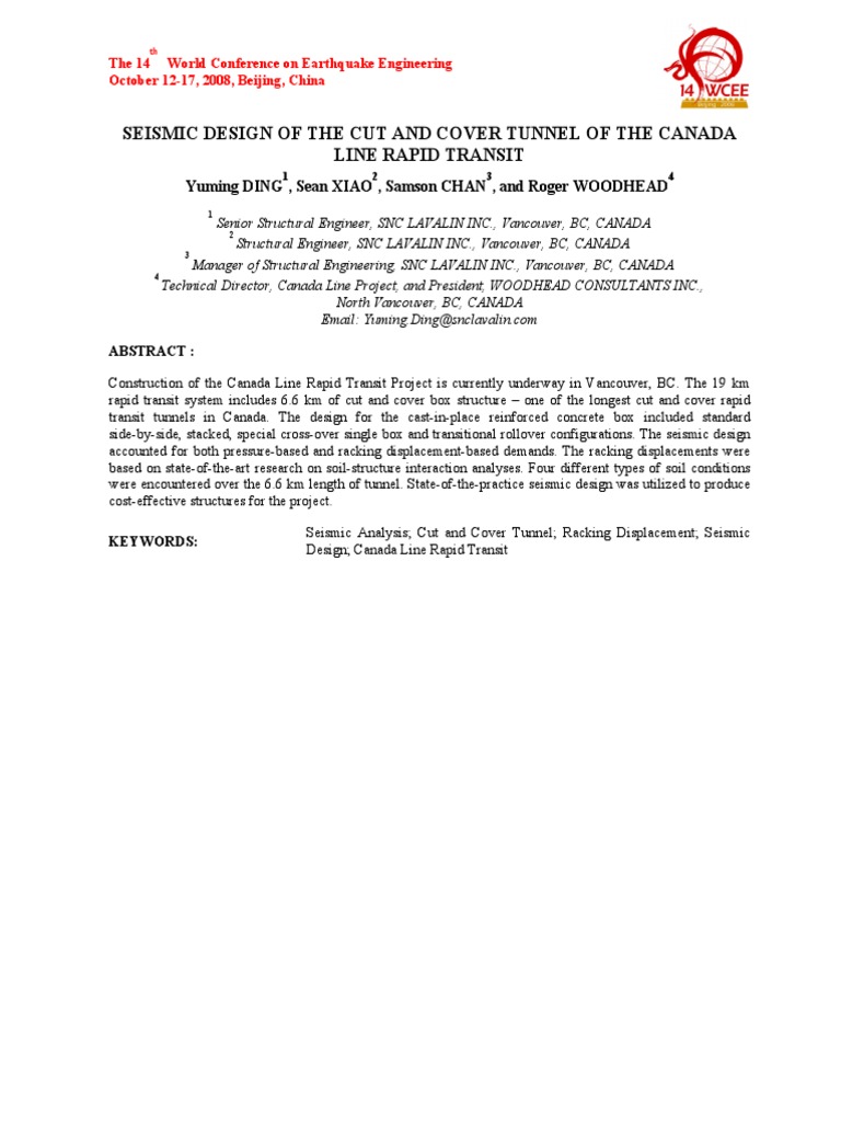 Cut and Cover Design Situ | PDF | Tunnel | Earthquake Engineering