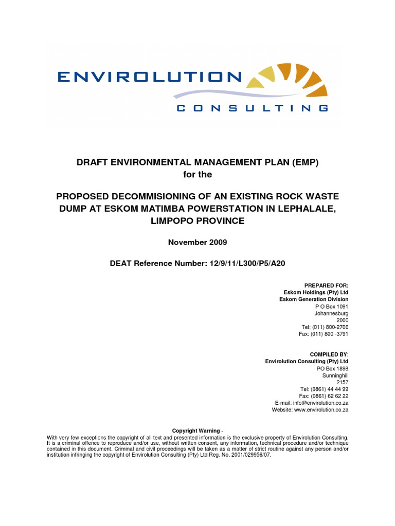 Emp 4 Draft Environmental Management Plan (Emp) | PDF | Landfill ...