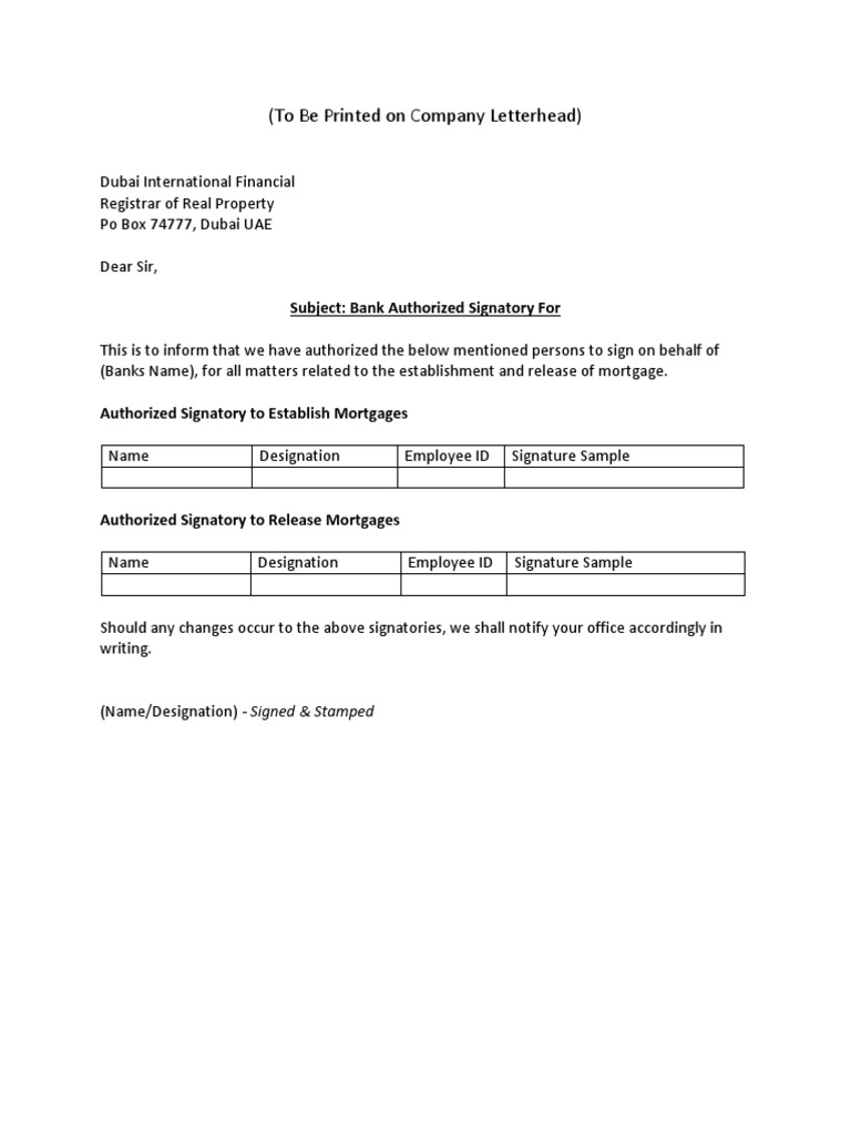 Bank Authorized Signatory Letter Template | PDF | Government | Business