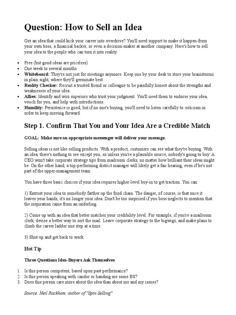 How To Sell An Idea | PDF | Mergers And Acquisitions | Persuasion